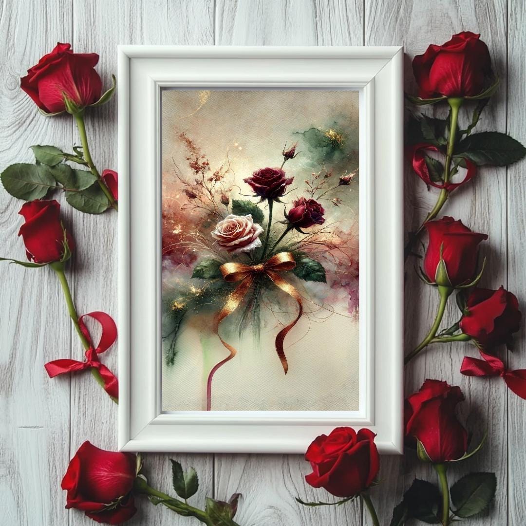 Romantic Floral Watercolor - Digital Roses Art "whispers of the Roses ...