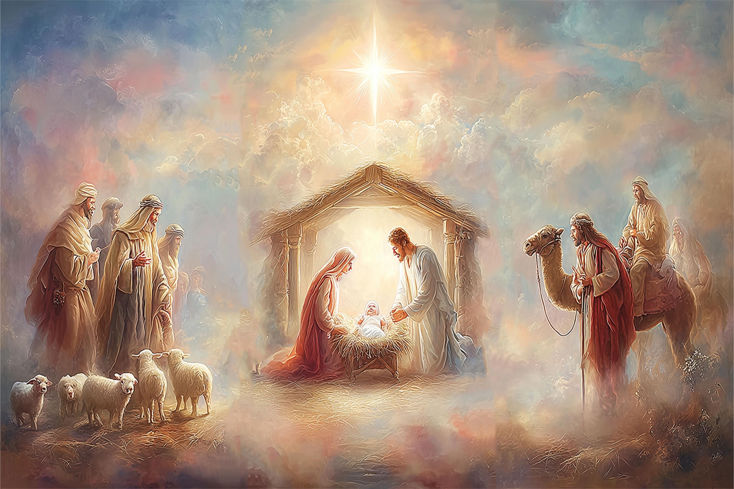 Nativity Scene Art Print Set: Watercolor Christmas Story (digital ...