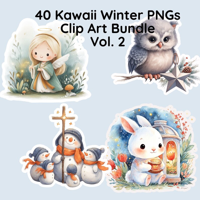 Kawaii Winter Clipart Bundle Vol. 2 – 40 Adorable Pngs | Cozy Animals ...