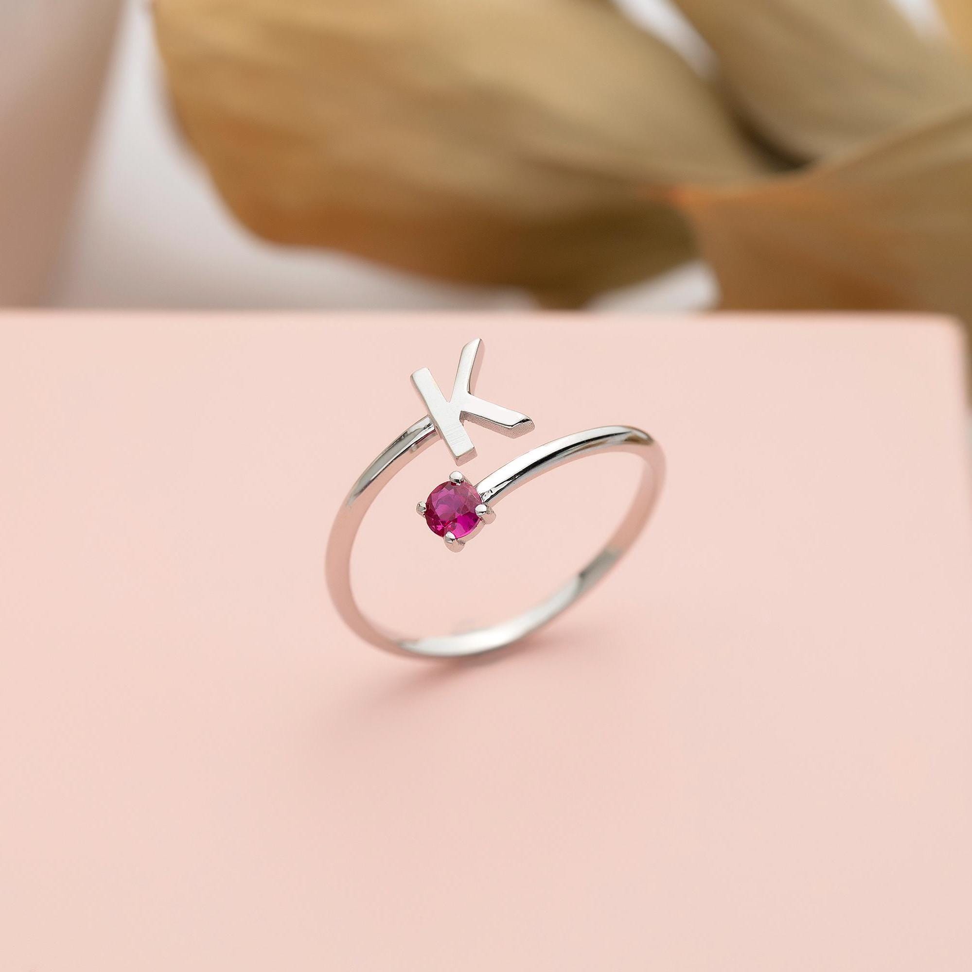 Handmade Rose Gold Initial Ring With Birthstone | Personalized Jewelry ...