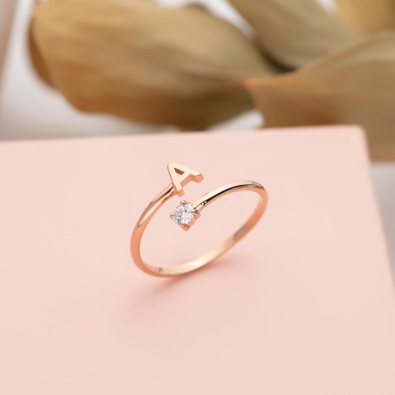 Handmade Rose Gold Initial Ring With Birthstone | Personalized Jewelry ...
