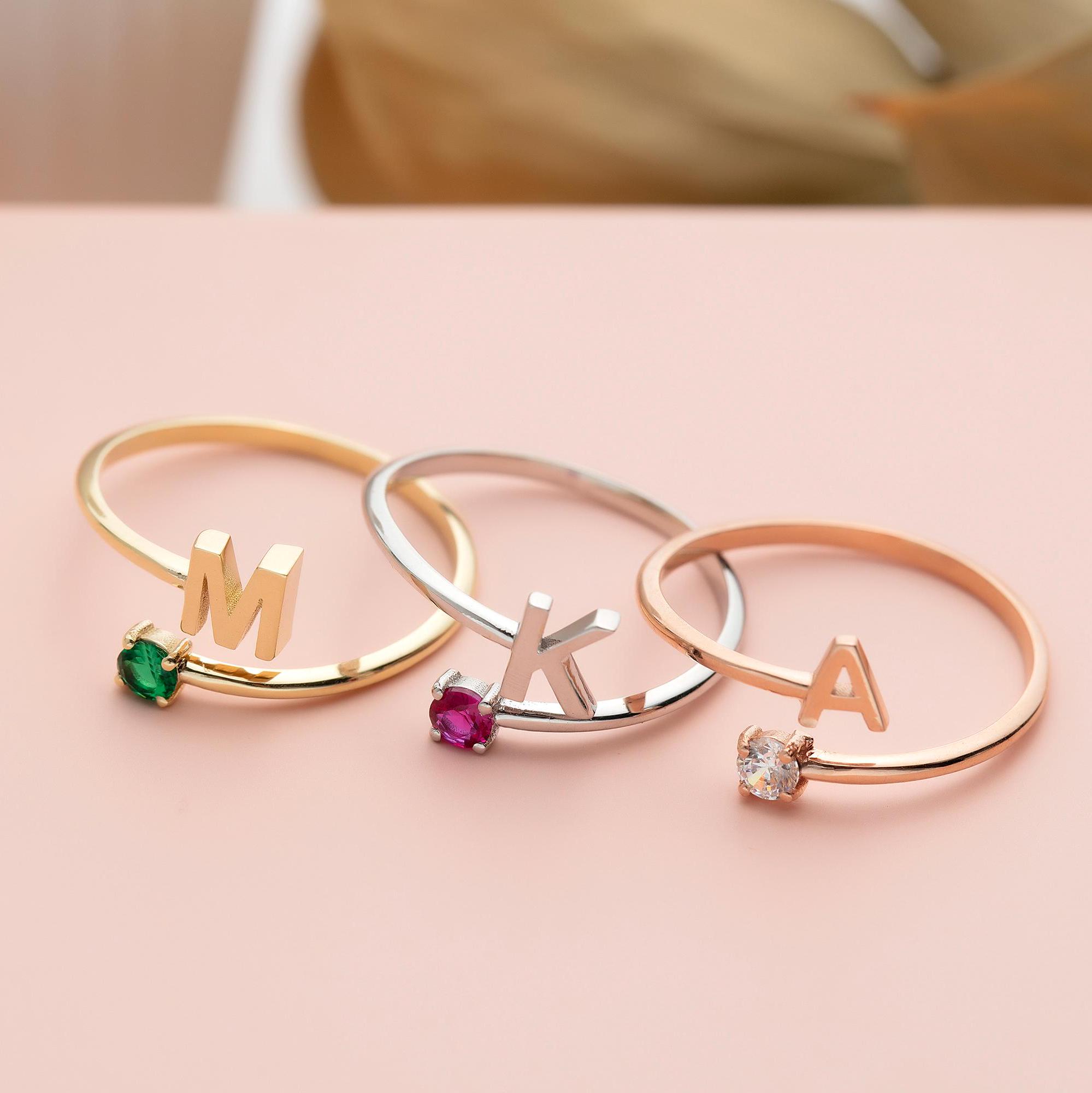 Handmade Rose Gold Initial Ring With Birthstone | Personalized Jewelry ...