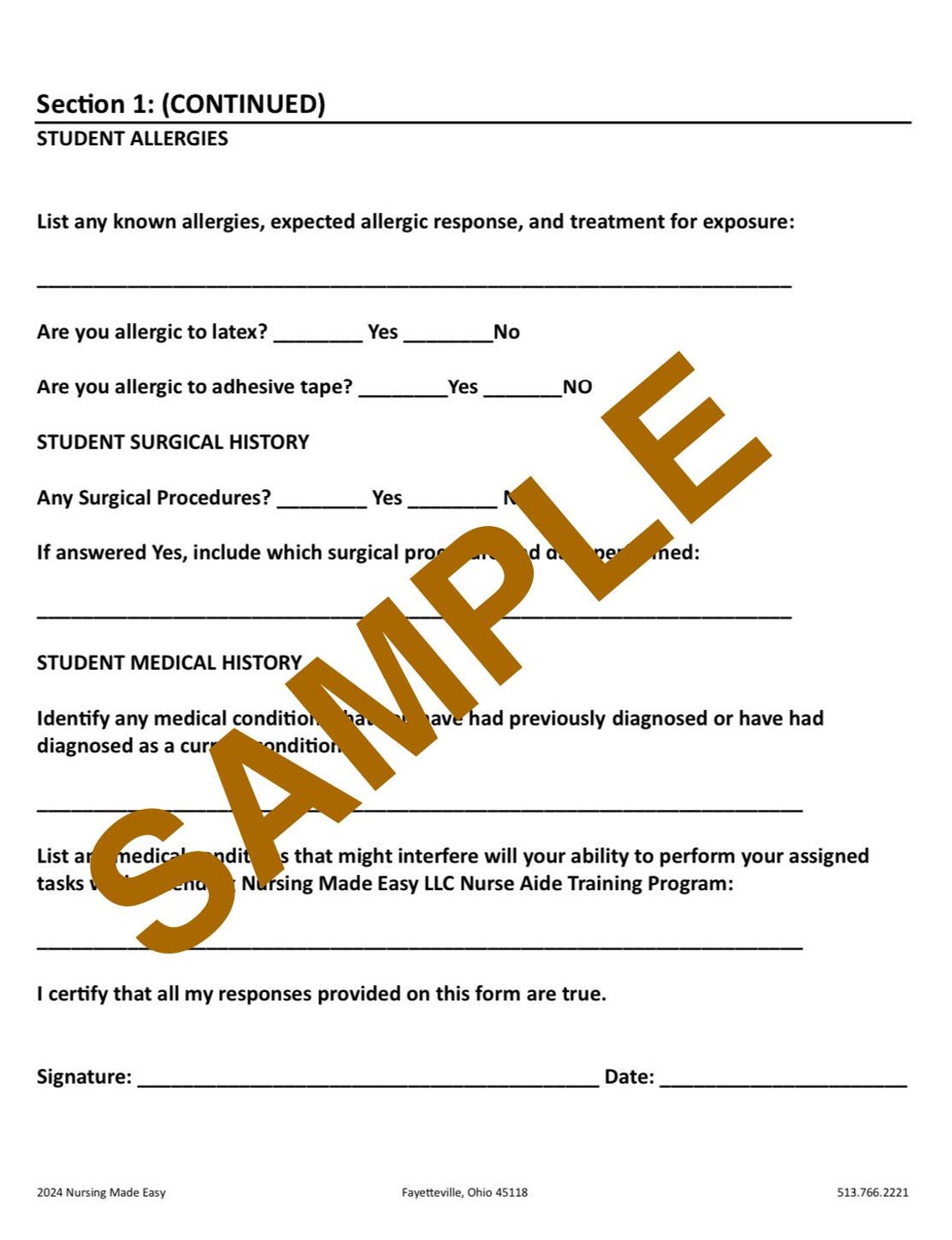 Physical & Medical History Form for the Nursing Student/cna - Etsy