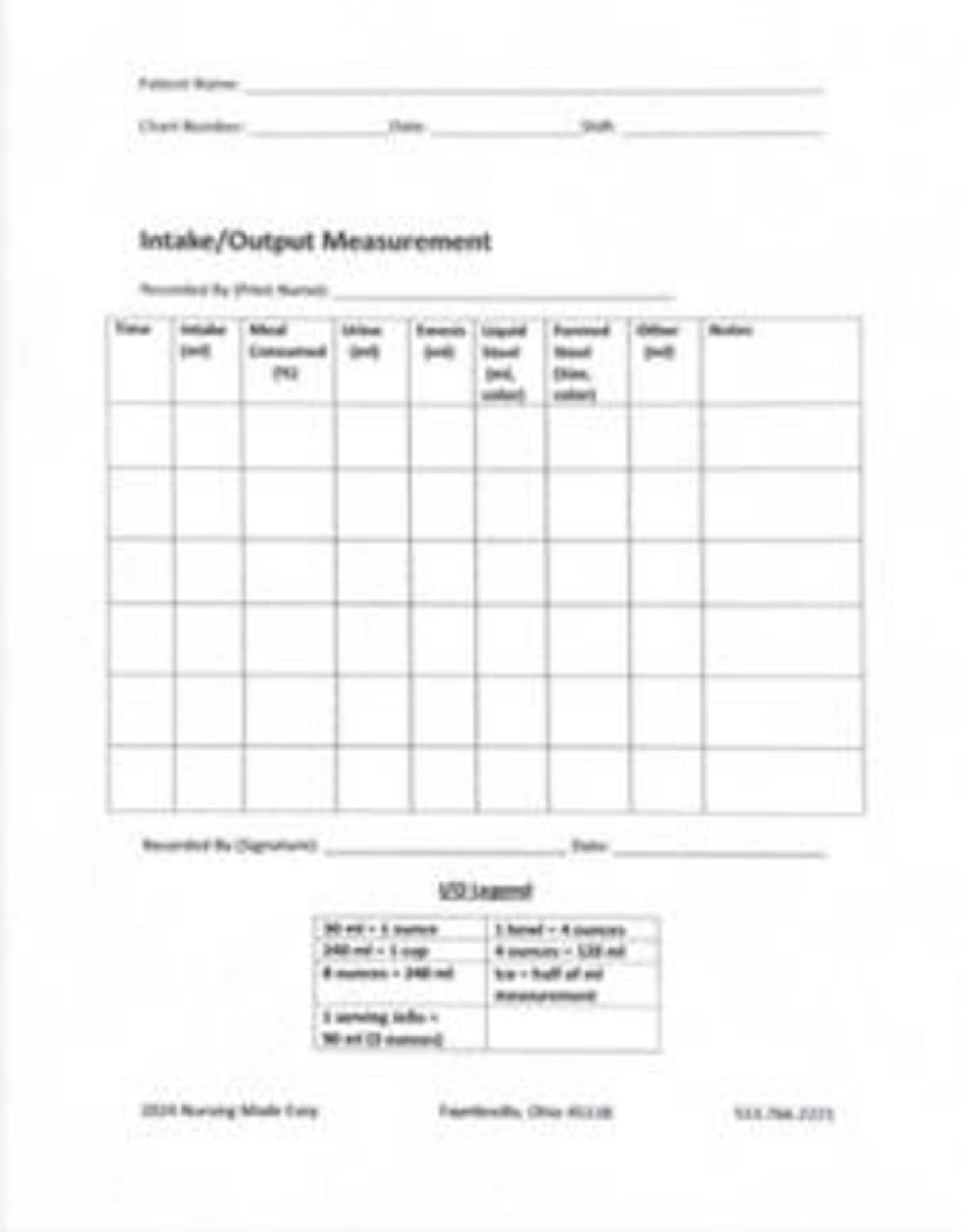 I/O Intake & Output Measurement Documentation Forms - Etsy