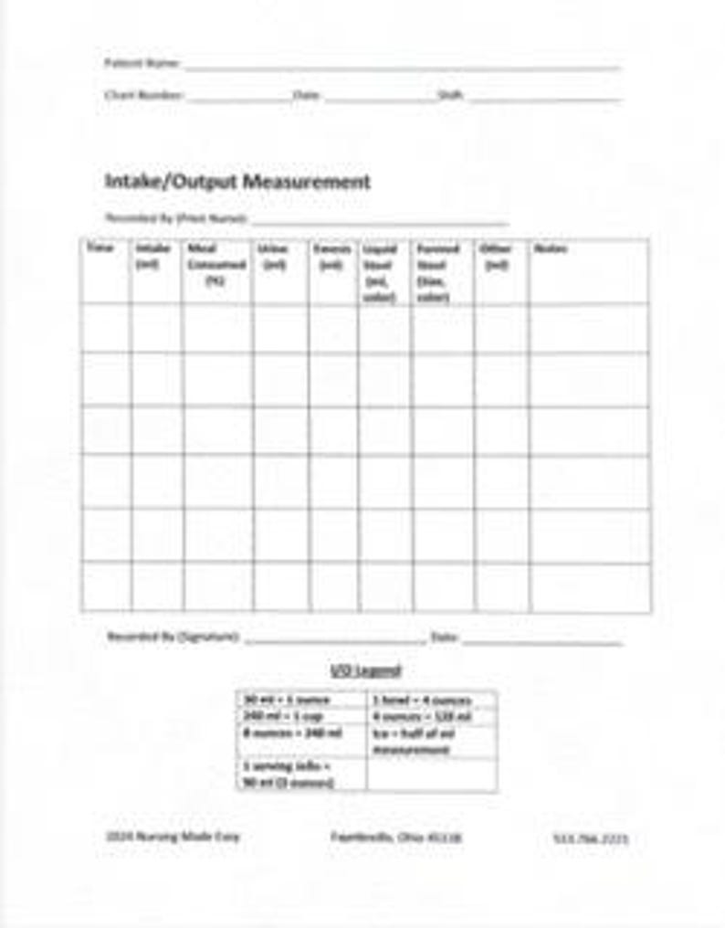 I/O Intake & Output Measurement Documentation Forms - Etsy