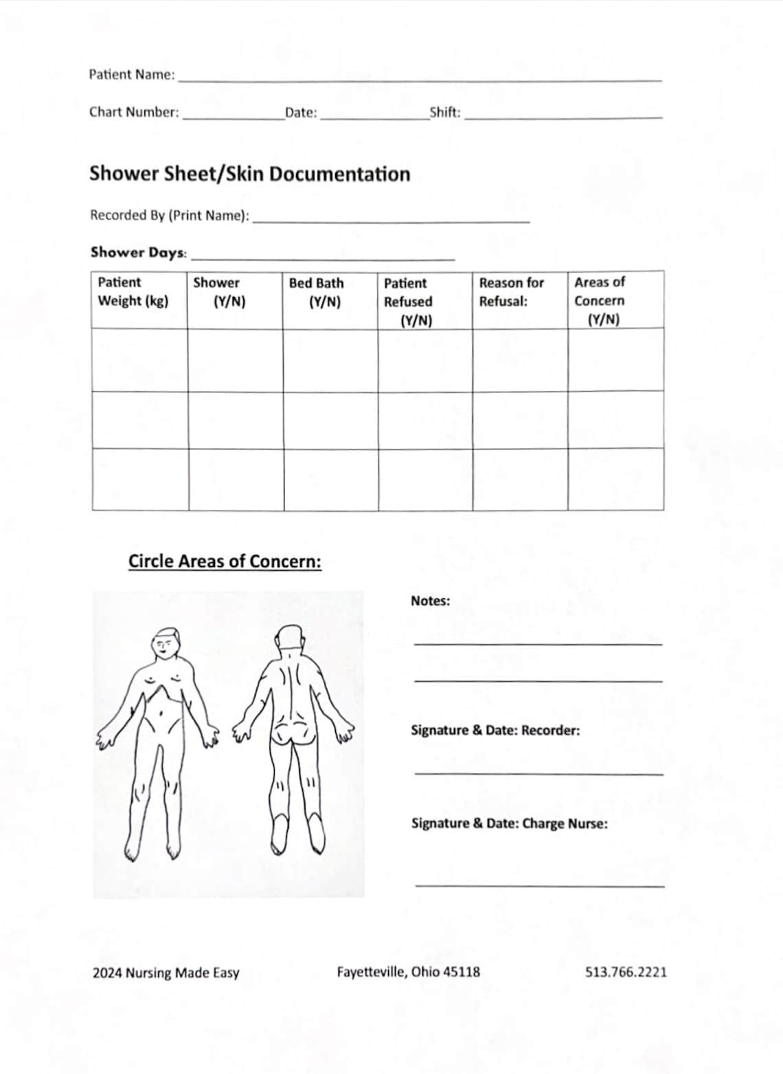 Shower Sheet/skin Documentation Form - Etsy