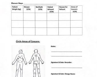 Skin and Shower Assessment Sheet for Healthcare (digital Download) - Etsy