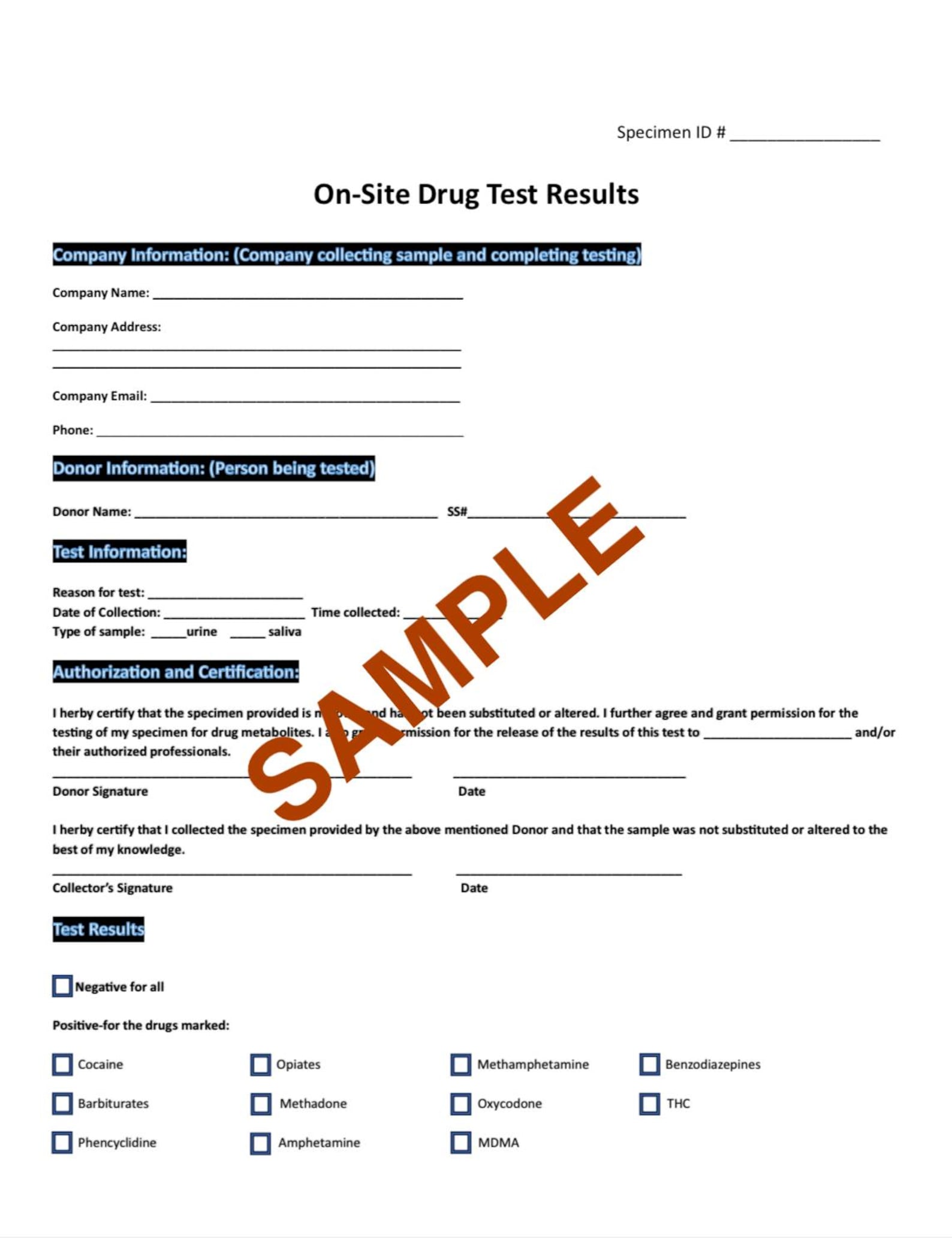 Drug Test Documentation Reporting Form - Etsy