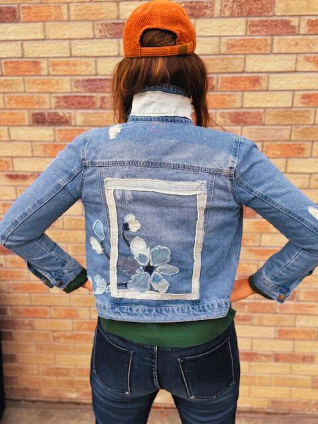 Jean Jacket, Denim Jacket, Upcycled Denim Jean Jacket Applique Flowers ...