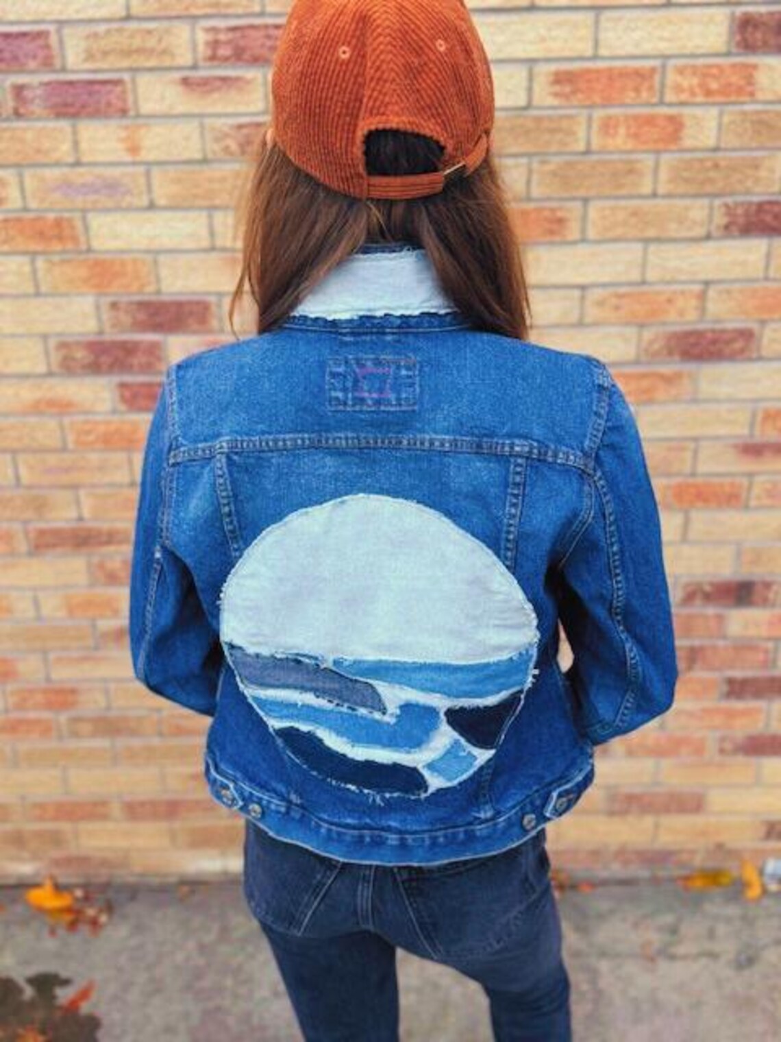 Denim Jacket, Jean Jacket, Upcycled Jacket Applique Ocean, Abstract ...