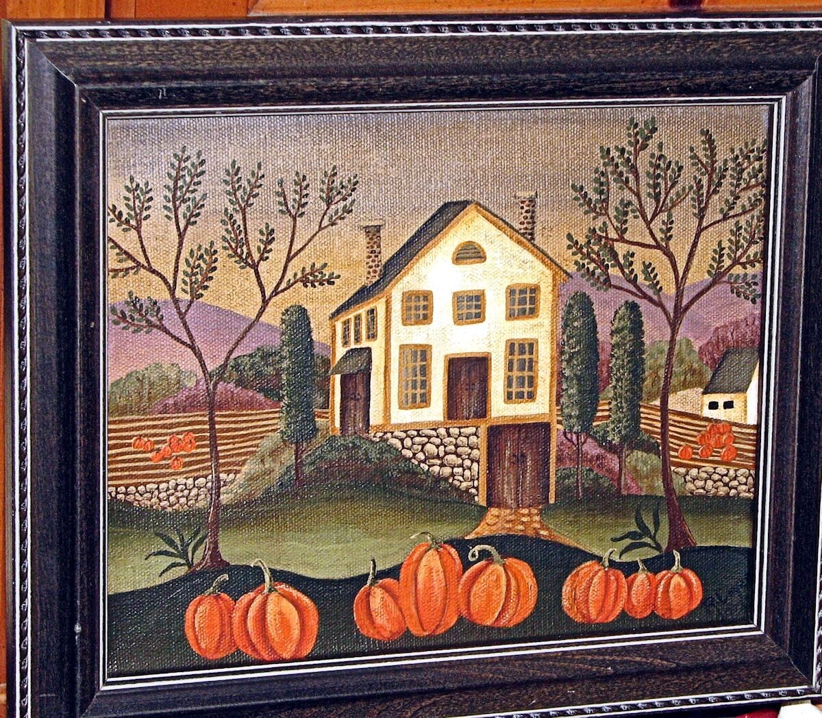 Pumpkin Harvest, Primititive Style Painting, Original Painting, Folk ...