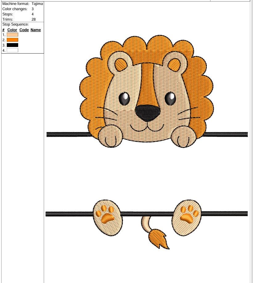 Split Baby Lion Embroidery Design: Jungle Safari Applique (digital ...
