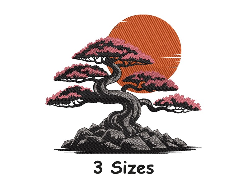 Bonsai Tree Embroidery Design – Floral Plant With Orange Moon ...
