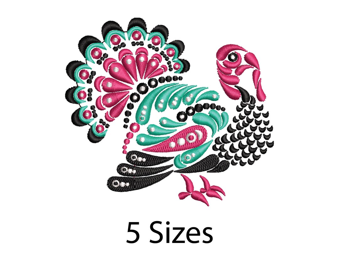 Colorful Turkey Embroidery Design: Thanksgiving Machine Embroidery File ...