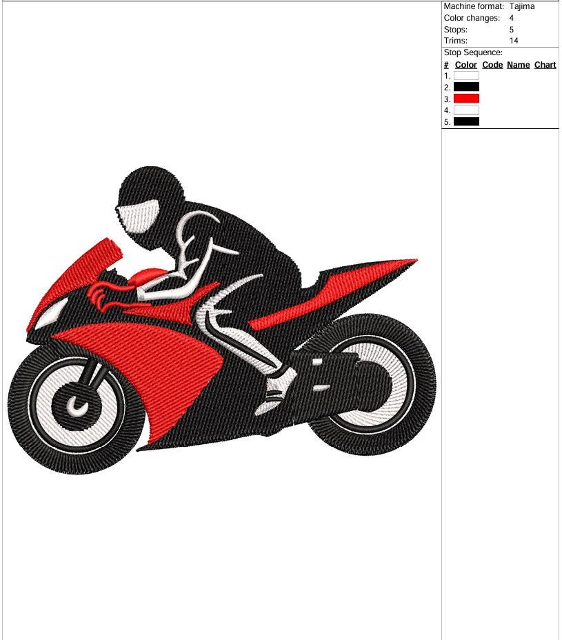 Biker Embroidery Design: Motorcycle Machine Embroidery File (instant ...