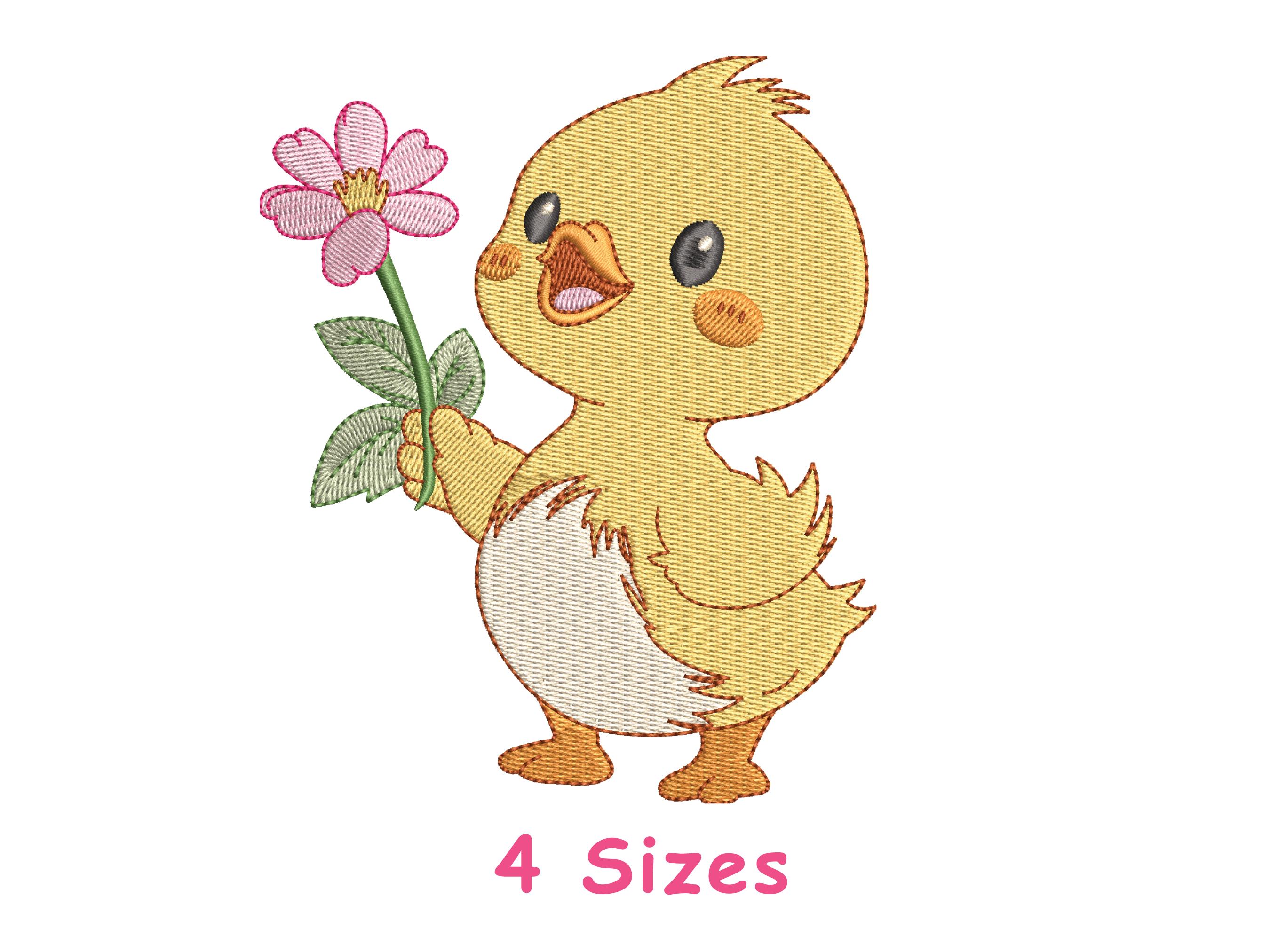 Cute Baby Duck With Flower Embroidery Design - Cute Birds Machine ...