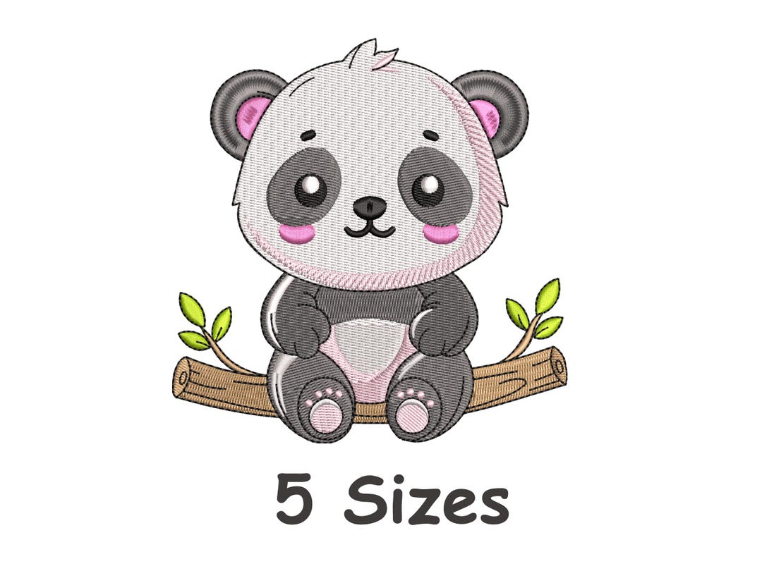 Cute Panda on Branch Machine Embroidery Design 5 Sizes, Panda ...