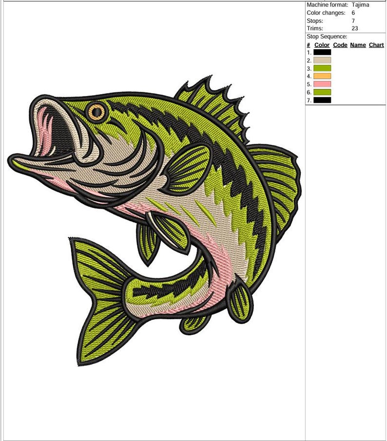 Bass Fish Embroidery Design: Angler Wildlife Art (instant Download) - Etsy