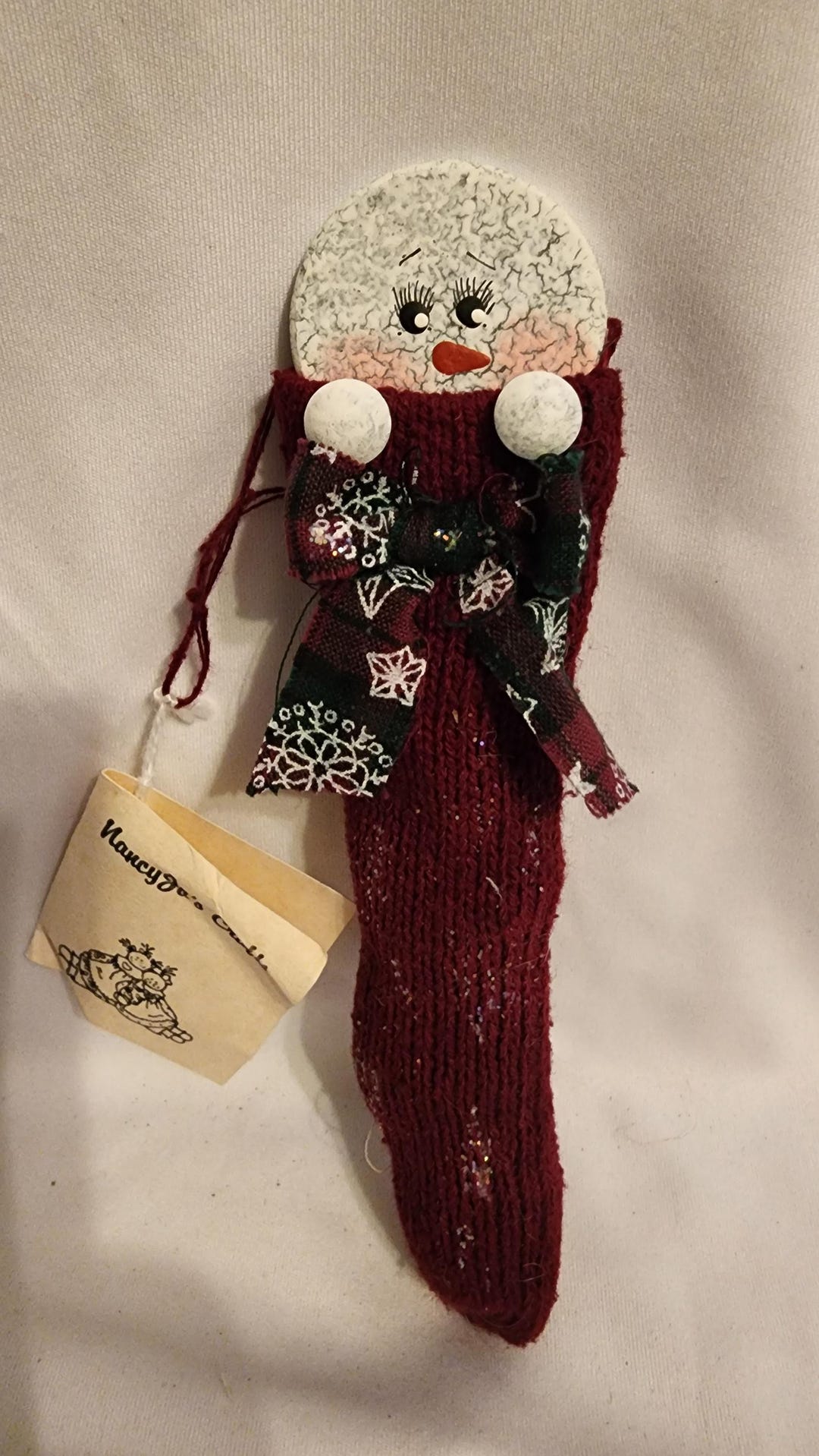 Snowman in Stocking - Vintage 90s Christmas Stocking Ornament- Original ...