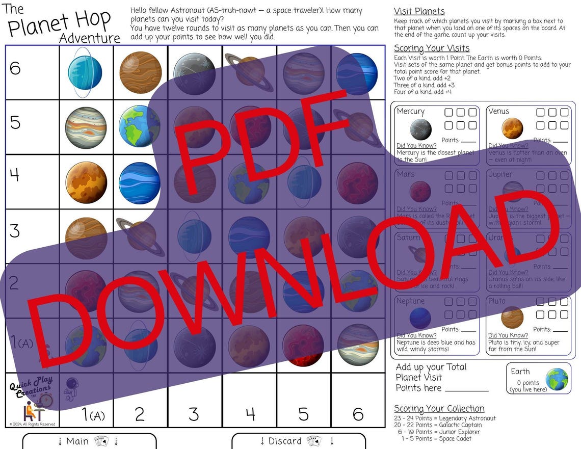 Planet Hop Printable STEM Game: Kids Ages 6-10 (PDF) - Etsy