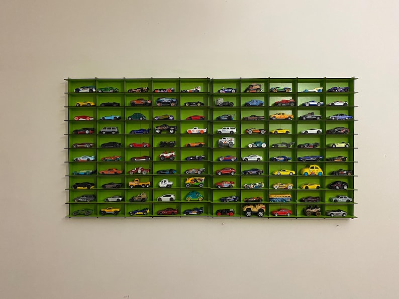 Green Toy Car Storage for 100 Cars, Wall Mounted Car Rack/shelf ...