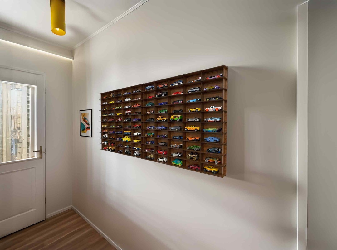 Walnut Toy Car Storage for 100 Cars, Wall Mounted Car Rack/shelf ...