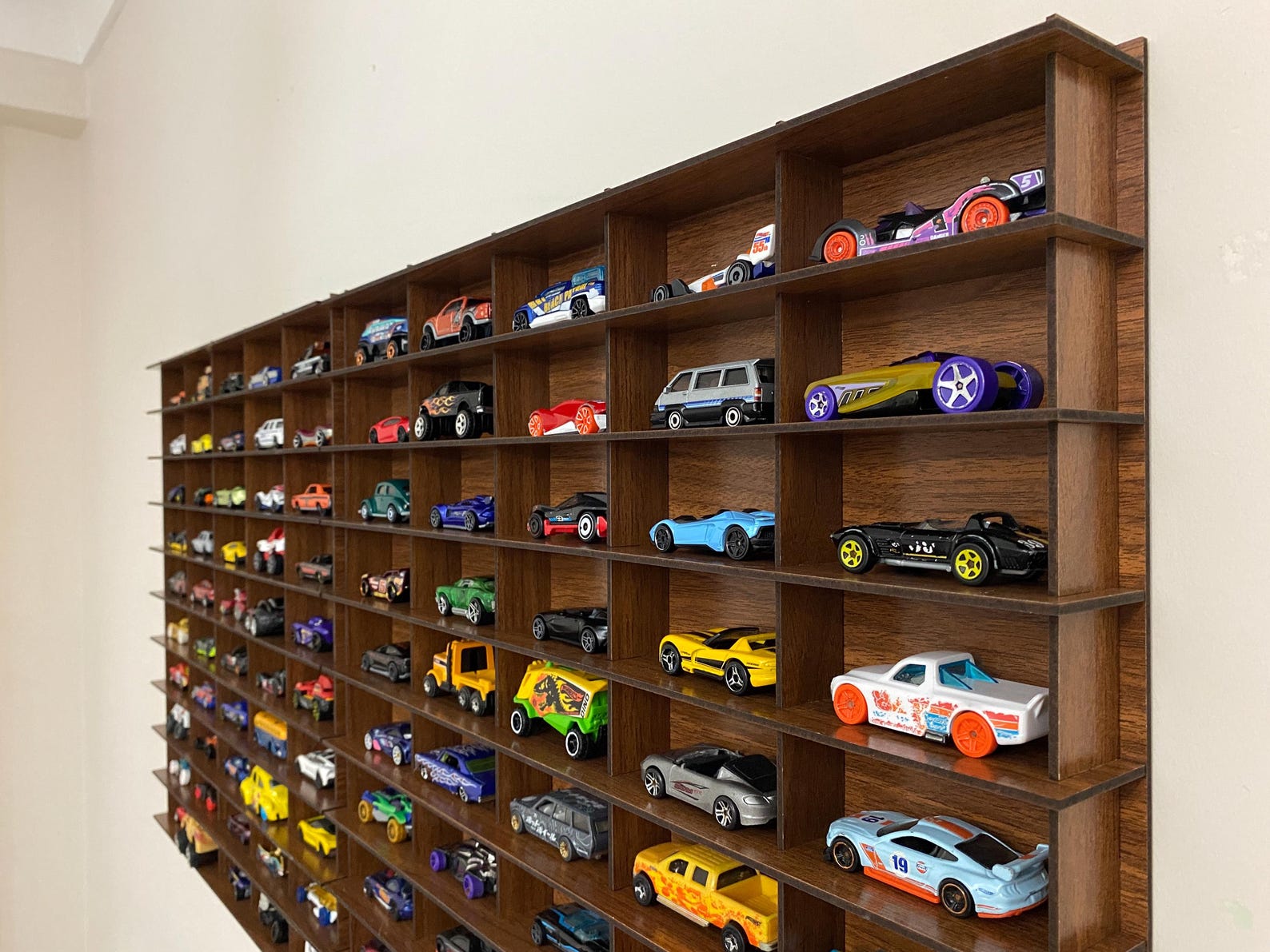 Walnut Toy Car Storage for 100 Cars, Wall Mounted Car Rack/shelf ...