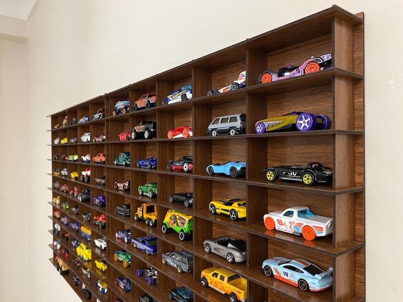 Walnut Toy Car Storage for 100 Cars, Wall Mounted Car Rack/shelf ...