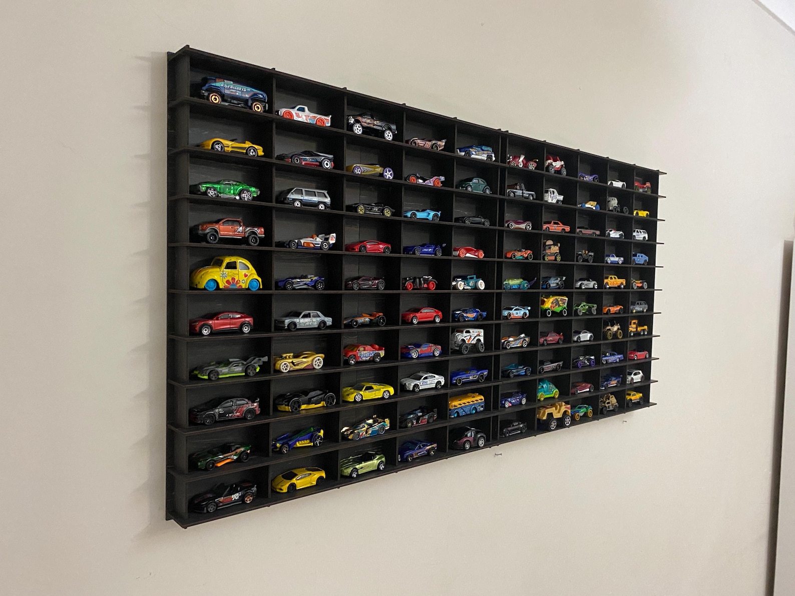 Old Black Toy Car Storage for 100 Cars, Wall Mounted Car Rack/shelf ...