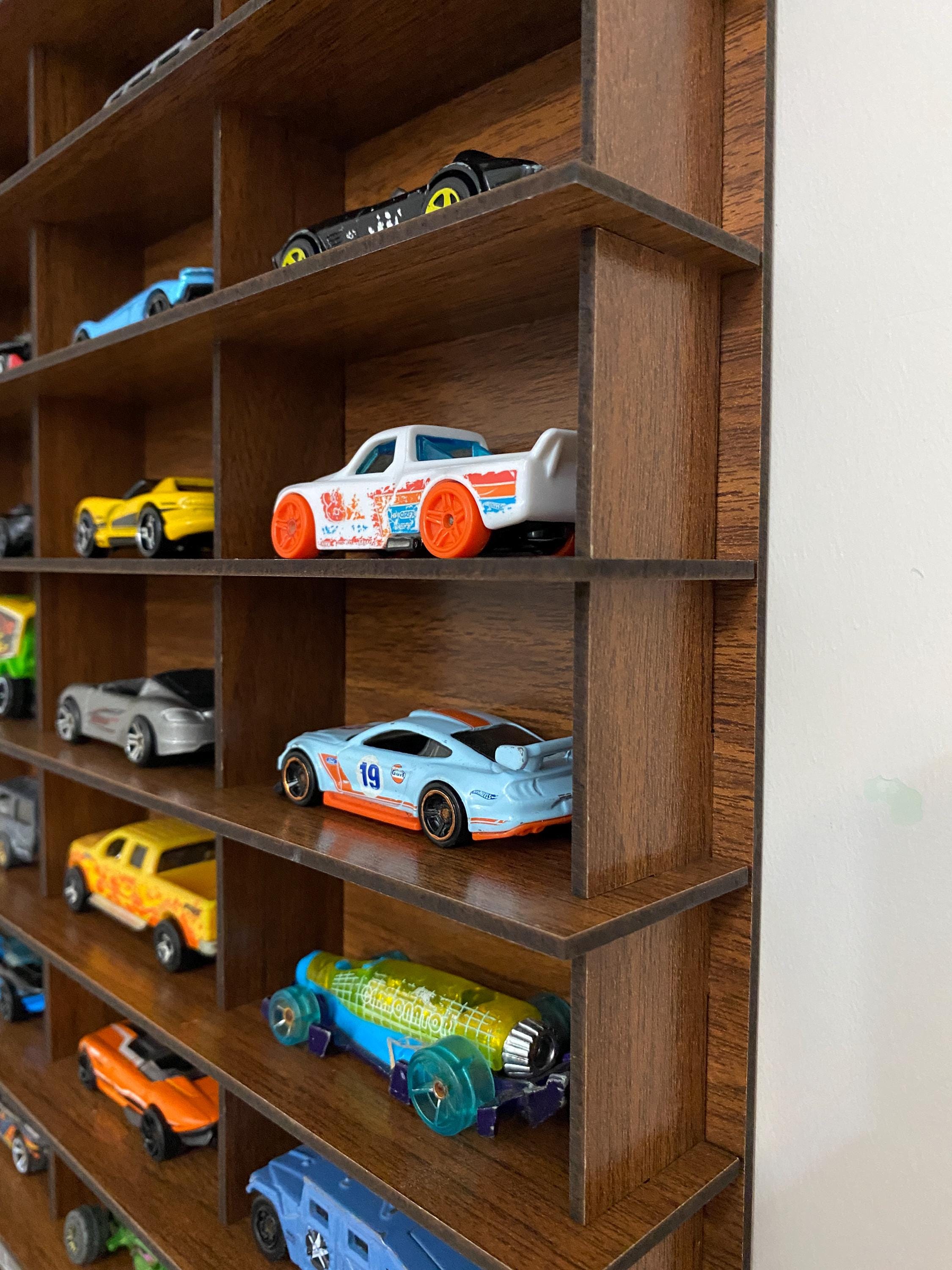 Walnut Toy Car Storage for 50 Cars, Wall Mounted Car Rack/shelf ...