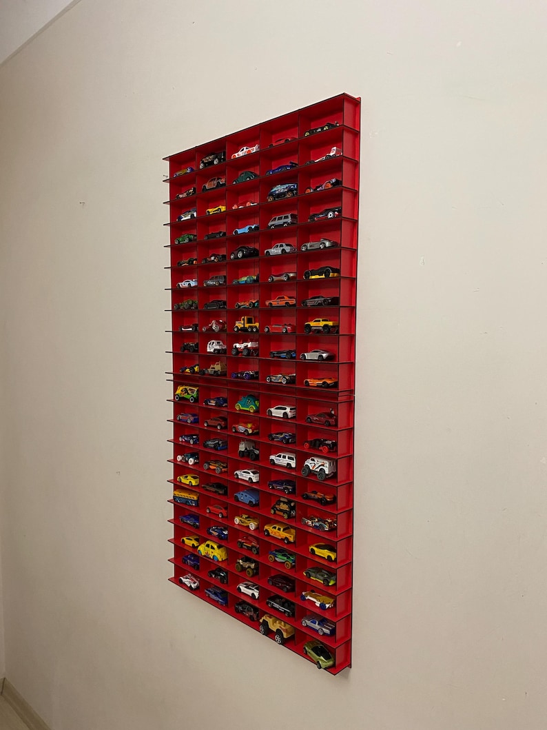Red Toy Car Storage for 50 Cars, Wall Mounted Car Rack/shelf, Matchbox ...