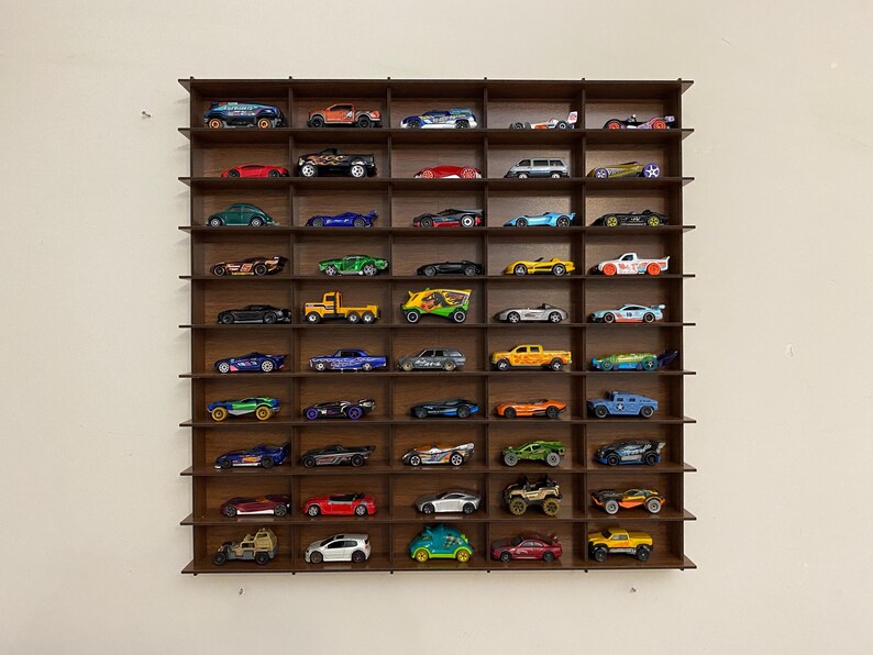 Walnut Toy Car Storage for 50 Cars, Wall Mounted Car Rack/shelf ...