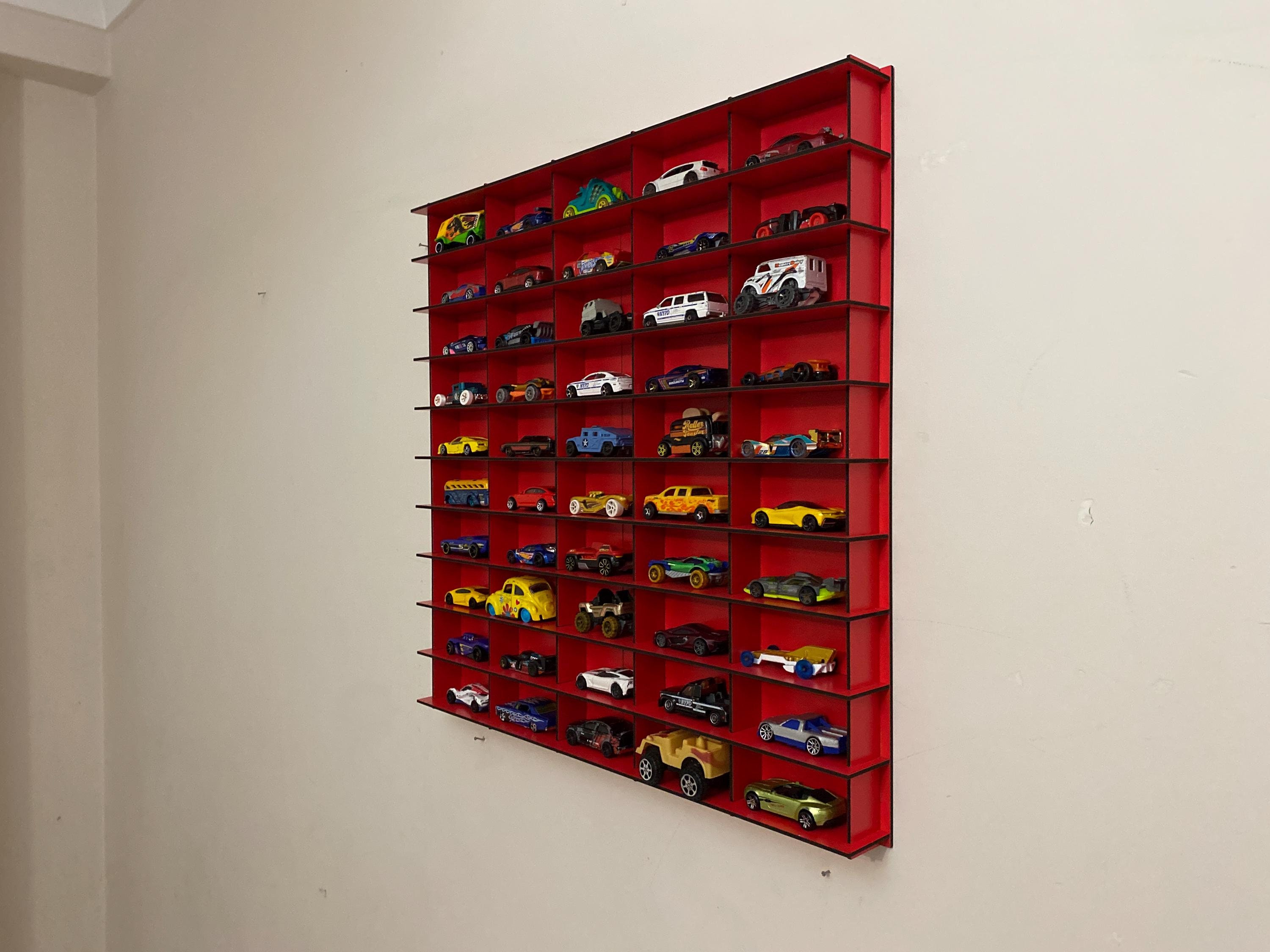 Red Toy Car Storage for 50 Cars, Wall Mounted Car Rack/shelf, Matchbox ...
