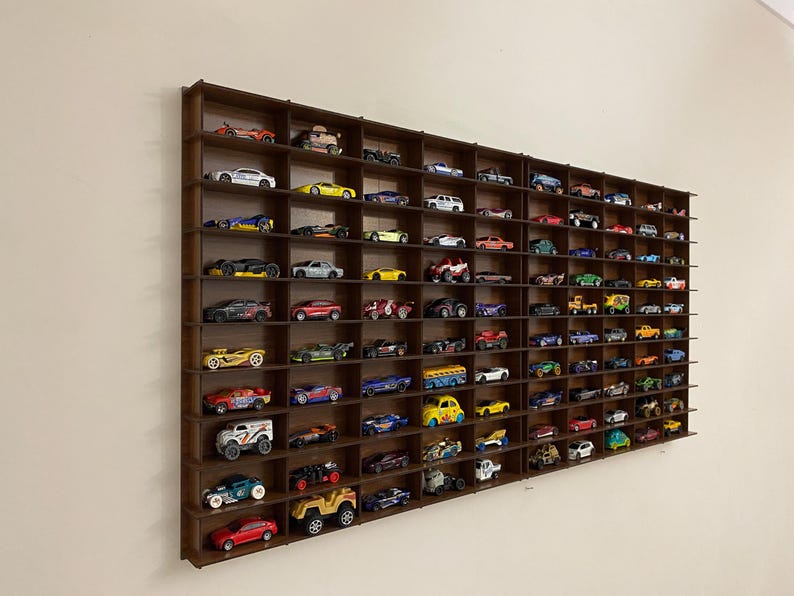Walnut Toy Car Storage for 100 Cars, Wall Mounted Car Rack/shelf ...
