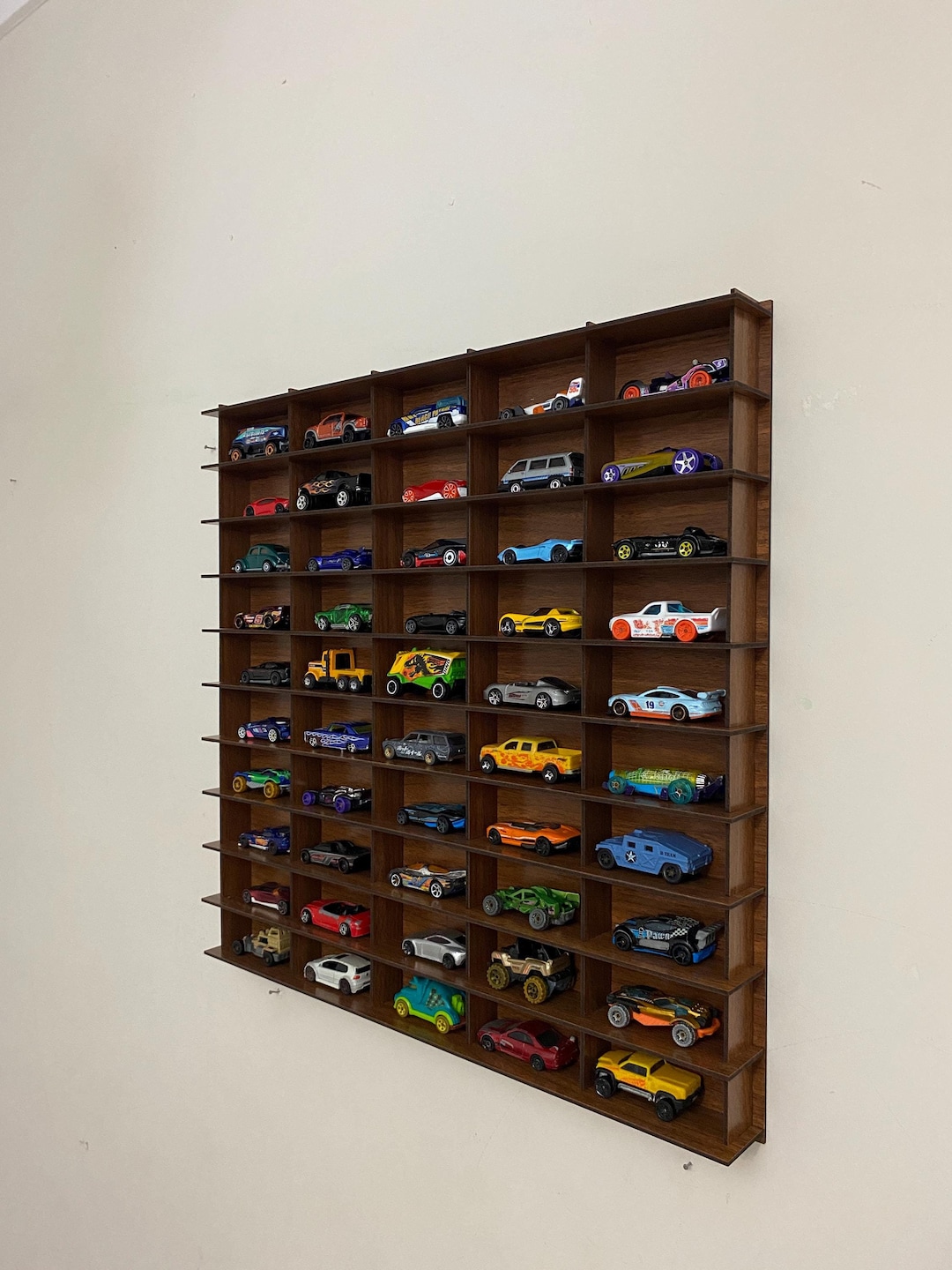 Walnut Toy Car Storage for 50 Cars, Wall Mounted Car Rack/shelf ...