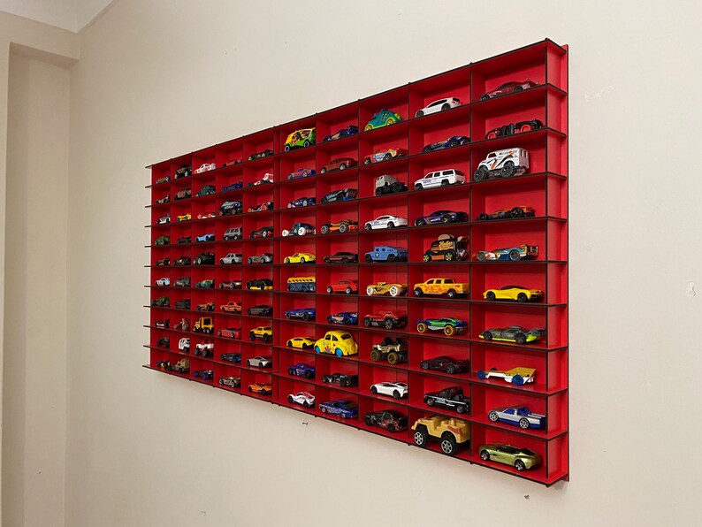 Red Toy Car Storage for 50 Cars, Wall Mounted Car Rack/shelf, Matchbox ...