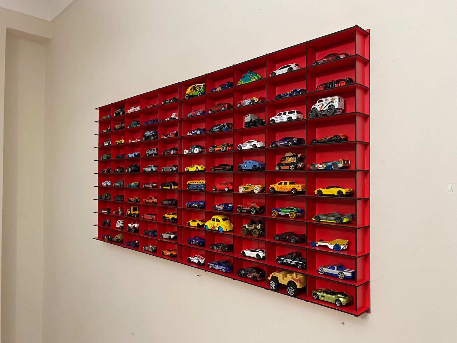 Red Toy Car Storage for 100 Cars, Wall Mounted Car Rack/shelf, Matchbox ...