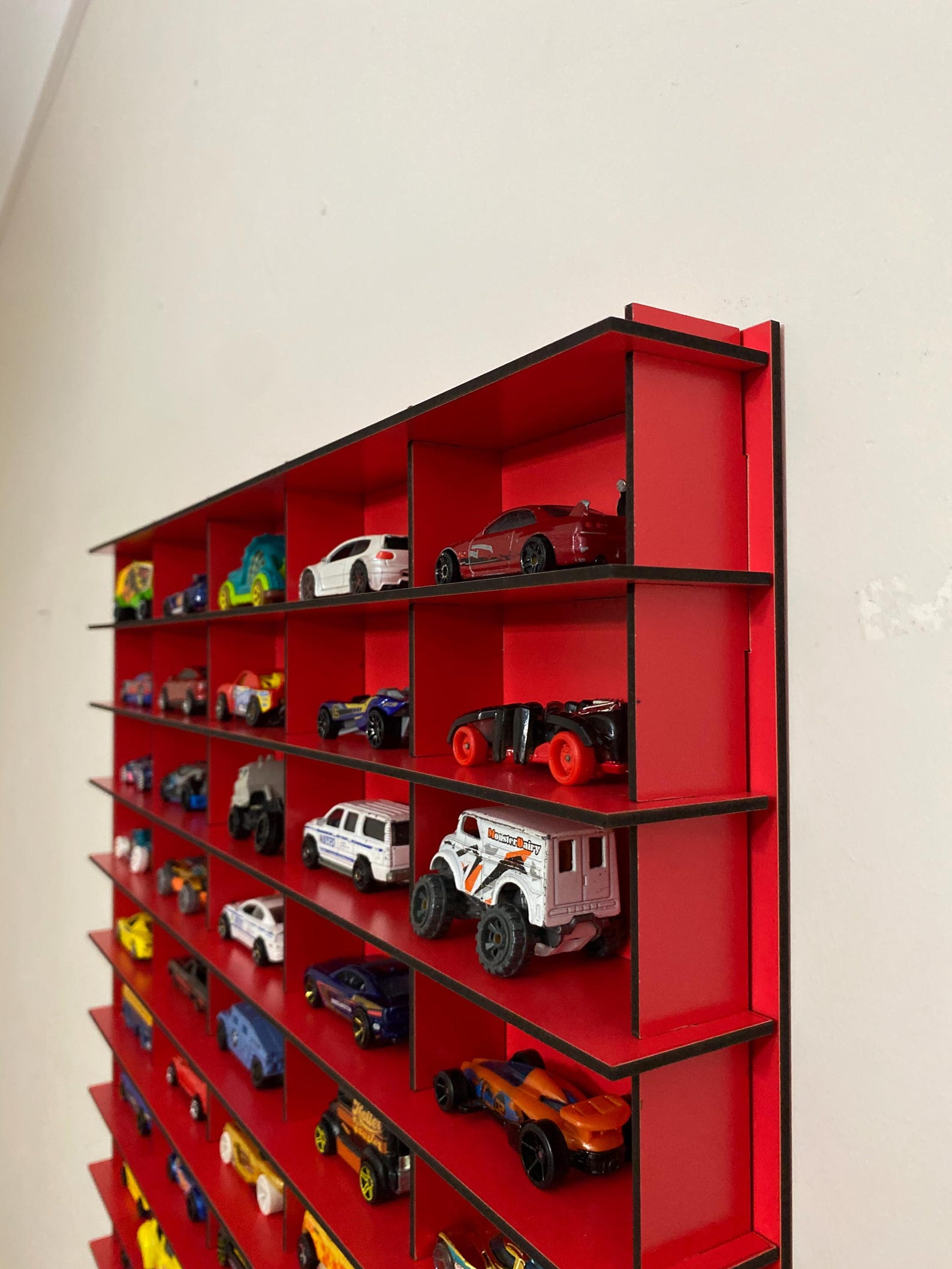 Red Toy Car Storage for 50 Cars, Wall Mounted Car Rack/shelf, Matchbox ...