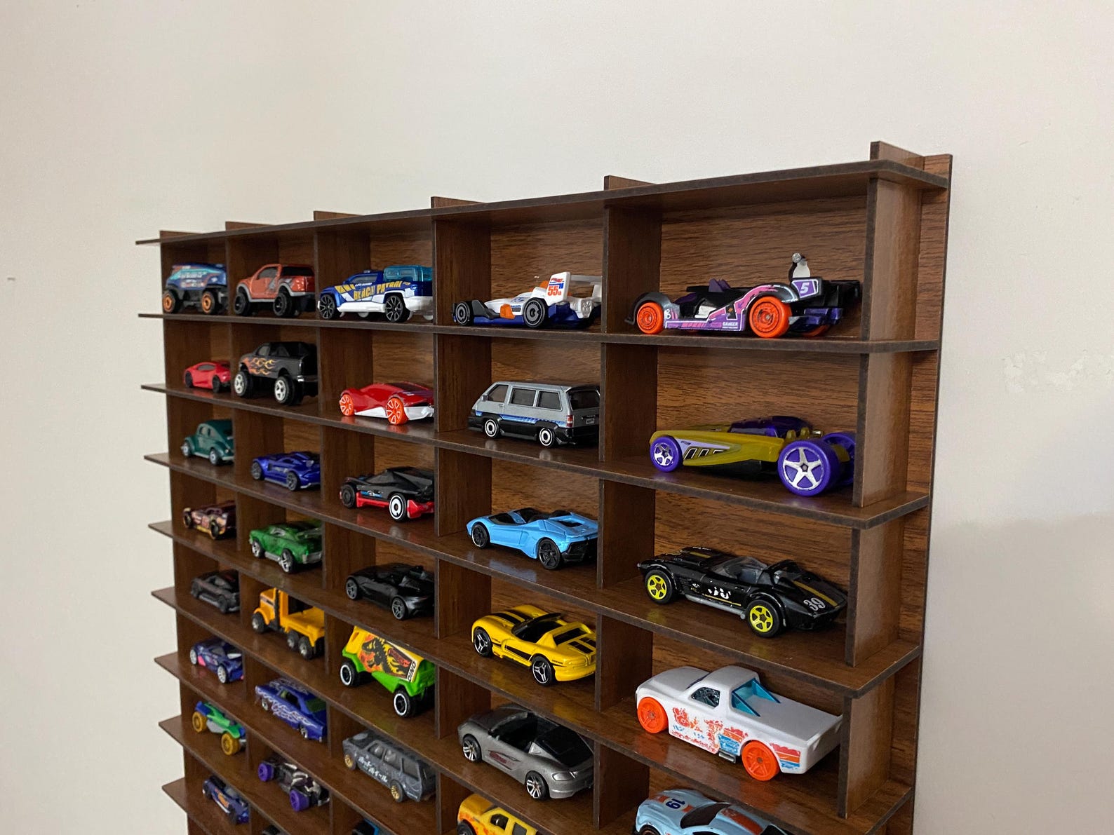 Walnut Toy Car Storage for 50 Cars, Wall Mounted Car Rack/shelf ...