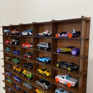 Walnut Toy Car Storage for 50 Cars, Wall Mounted Car Rack/shelf ...