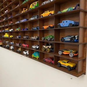 Walnut Toy Car Storage for 100 Cars, Wall Mounted Car Rack/shelf ...