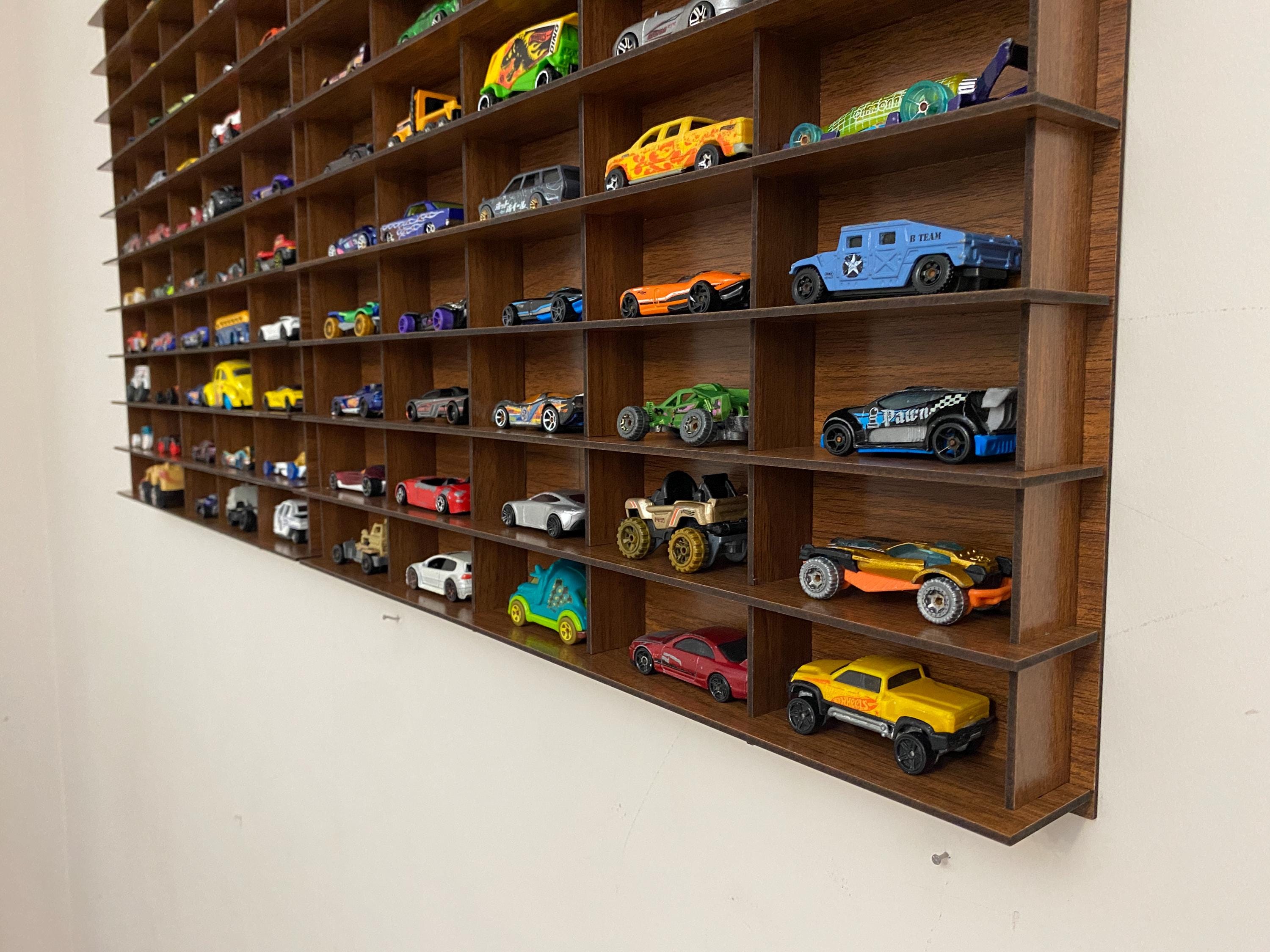Walnut Toy Car Storage for 100 Cars, Wall Mounted Car Rack/shelf ...