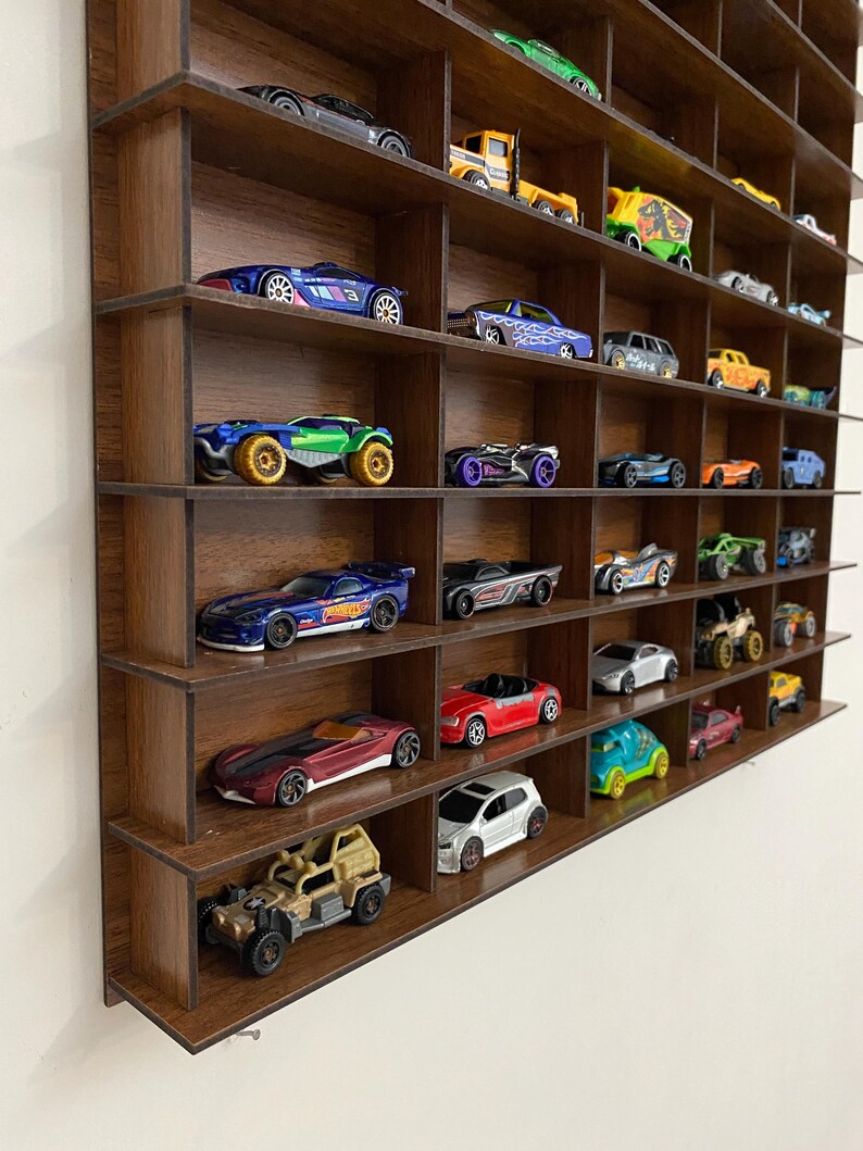 Walnut Toy Car Storage for 50 Cars, Wall Mounted Car Rack/shelf ...