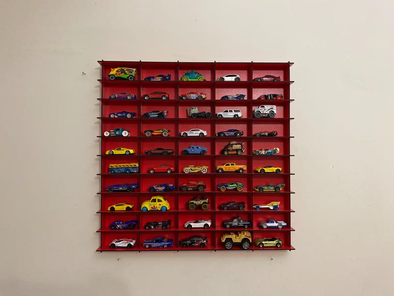 Red Toy Car Storage for 50 Cars, Wall Mounted Car Rack/shelf, Matchbox ...
