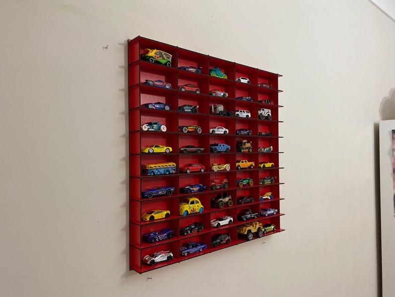 Red Toy Car Storage for 50 Cars, Wall Mounted Car Rack/shelf, Matchbox ...