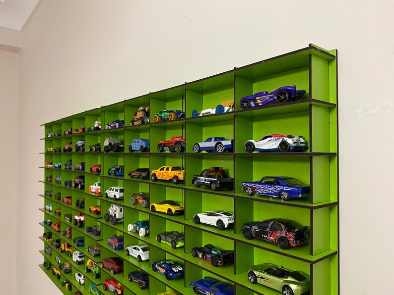 Green Toy Car Storage for 100 Cars, Wall Mounted Car Rack/shelf ...