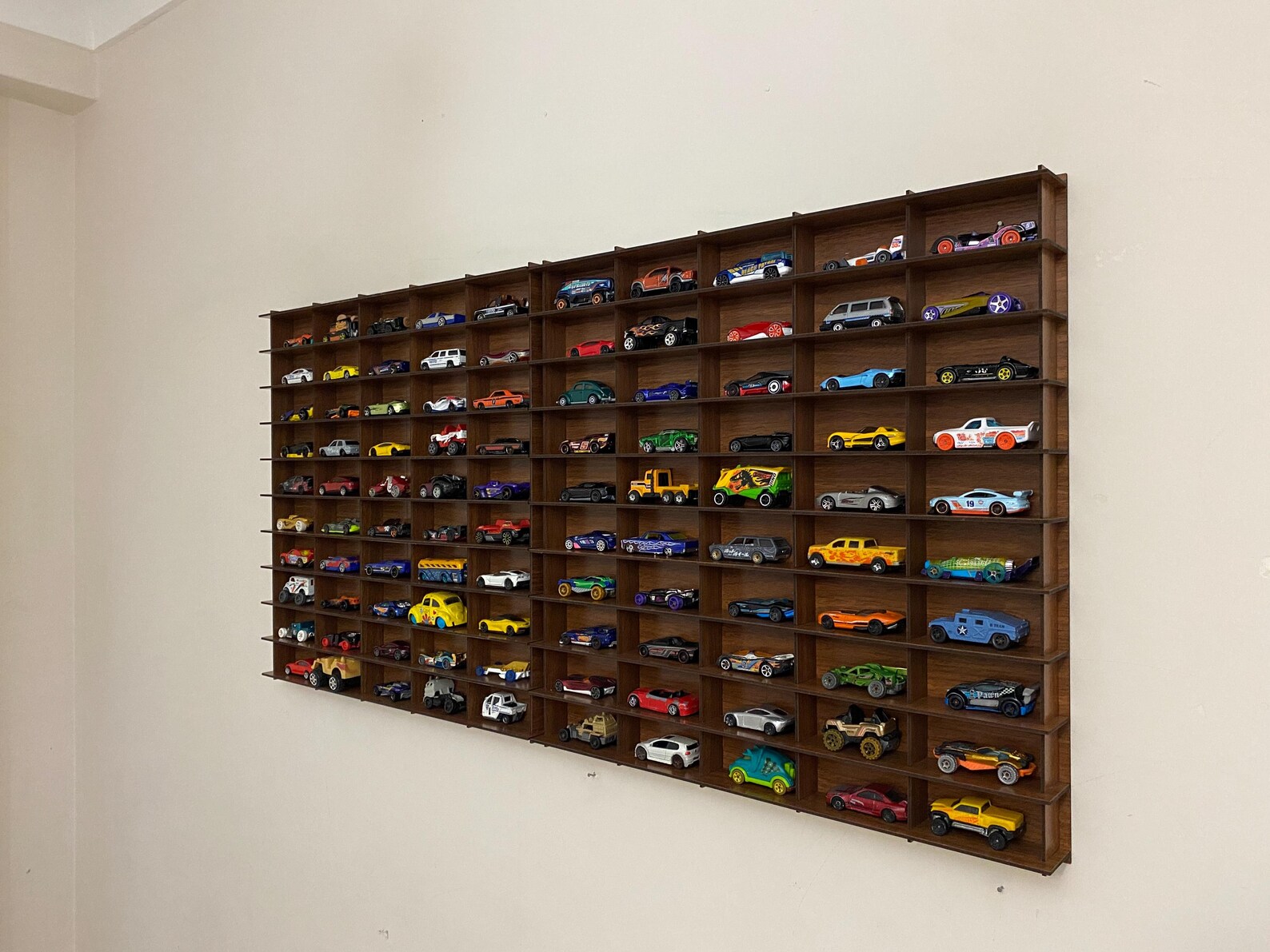 Walnut Toy Car Storage for 100 Cars, Wall Mounted Car Rack/shelf ...