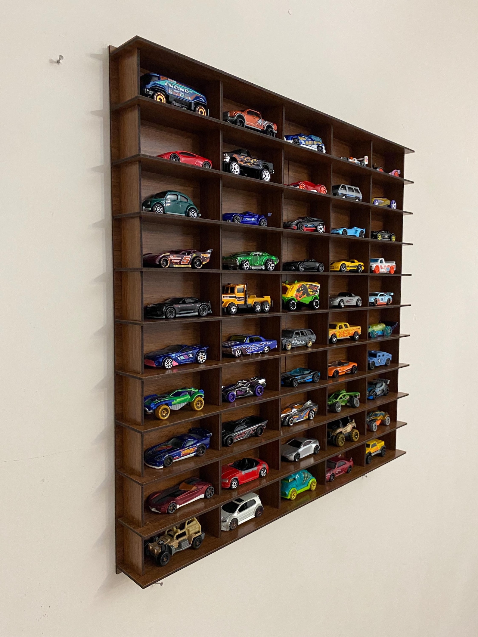Walnut Toy Car Storage for 50 Cars, Wall Mounted Car Rack/shelf ...