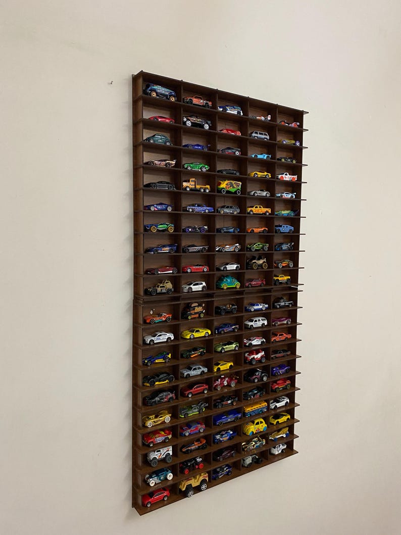Walnut Toy Car Storage for 100 Cars, Wall Mounted Car Rack/shelf ...