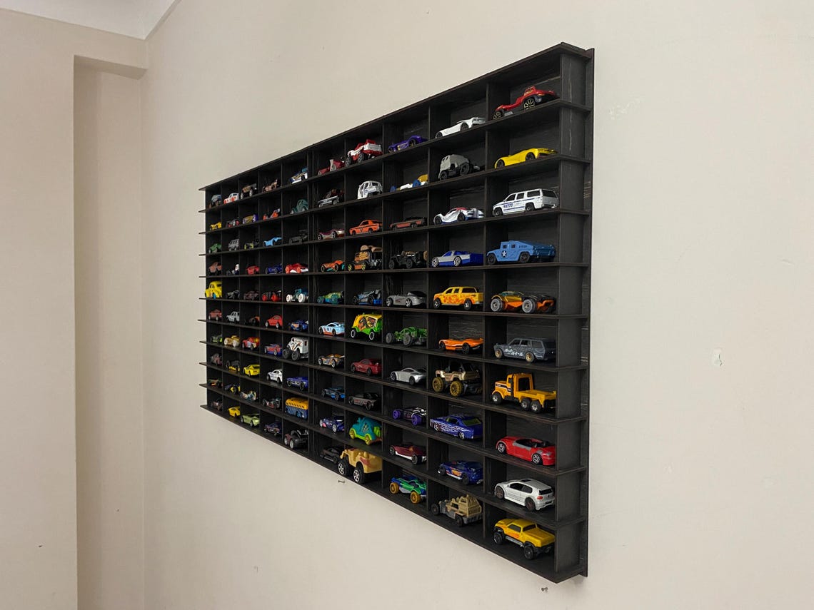 Old Black Toy Car Storage for 100 Cars, Wall Mounted Car Rack/shelf ...